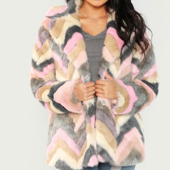 AmourOC | Jackets & Coats | Chevron Pattern Faux Fur Coat Jacket | Poshmark